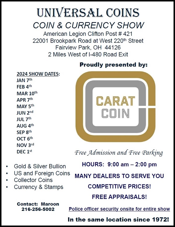 Universal Coin & Currency Show - Cleveland, OH - Fairview Park, Ohio